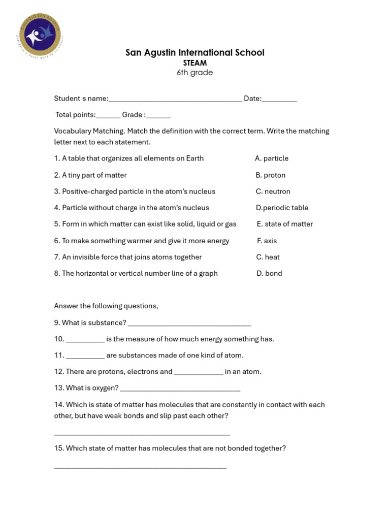 STEAM 1st Exam 6th Grade | PDF