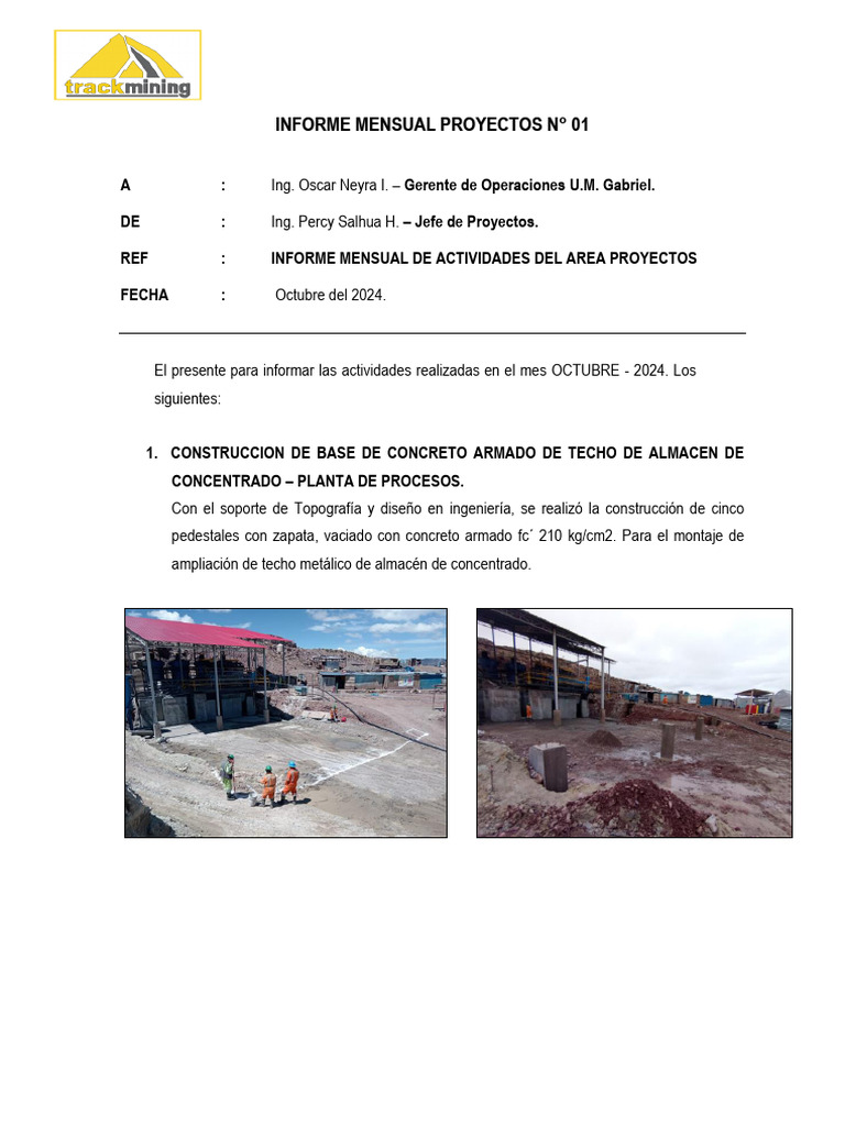 Informe Mensual de Proyectos - Octubre 2024 | PDF | Dique | Hormigón
