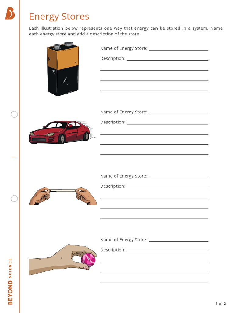 Energy Stores Worksheet - Portrait | PDF