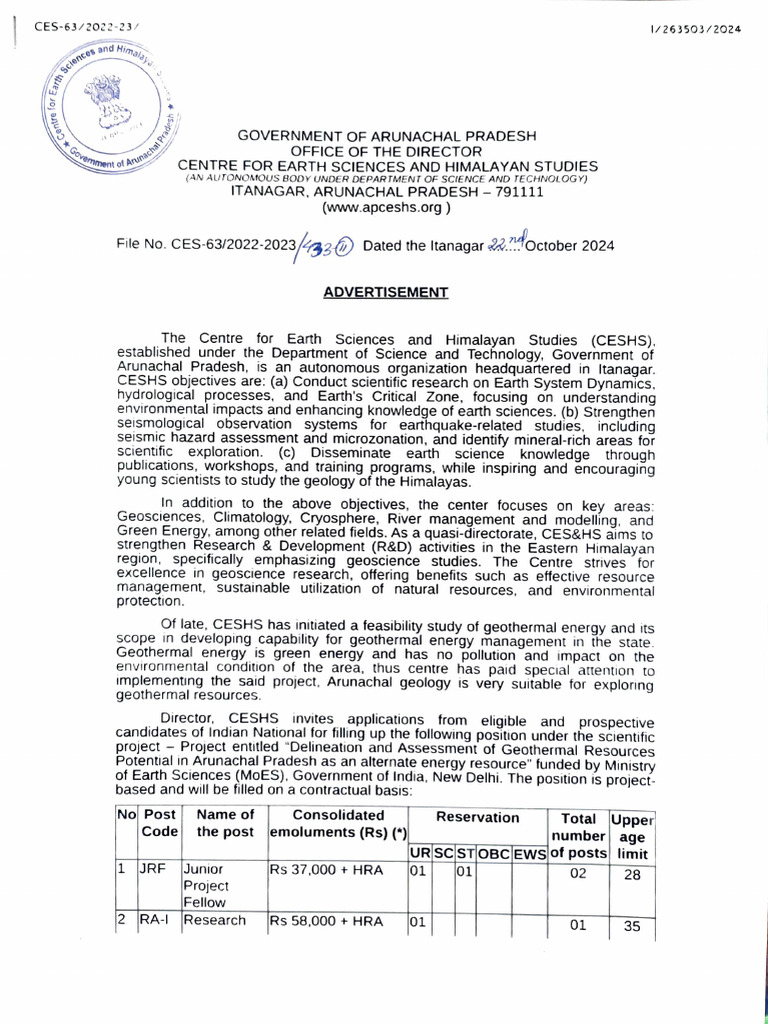 Advertisement For Project Position | PDF | Earth Sciences