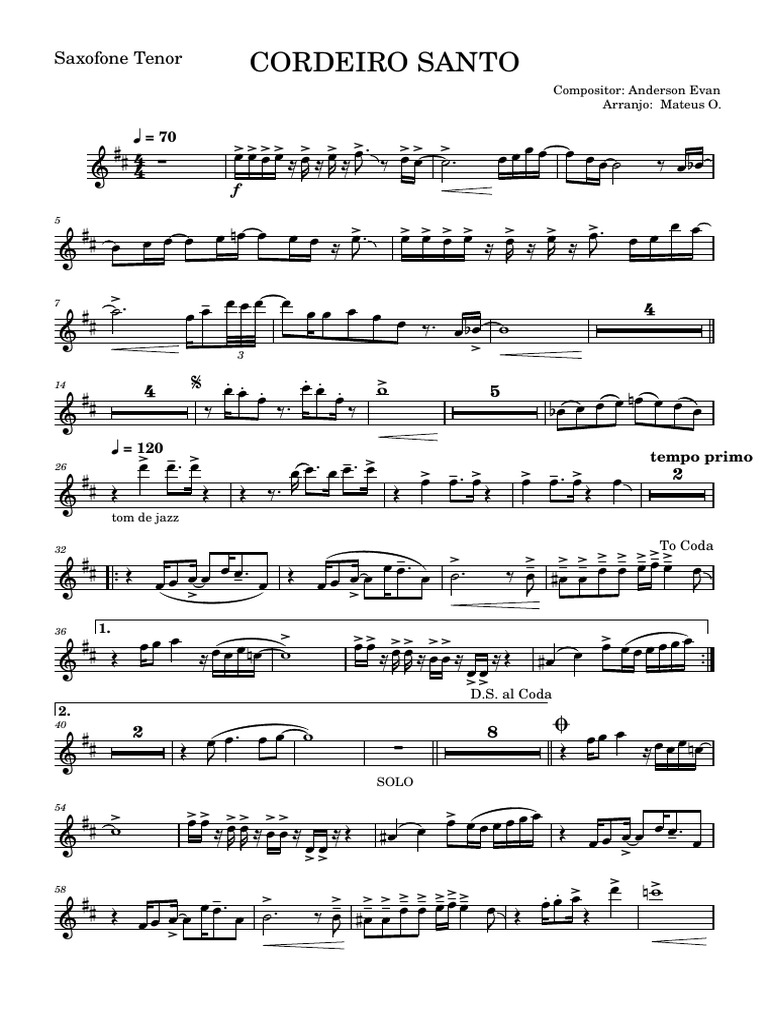 Cordeiro Santo Anderson Evan Metais Saxofone - Tenor | PDF | Jazz
