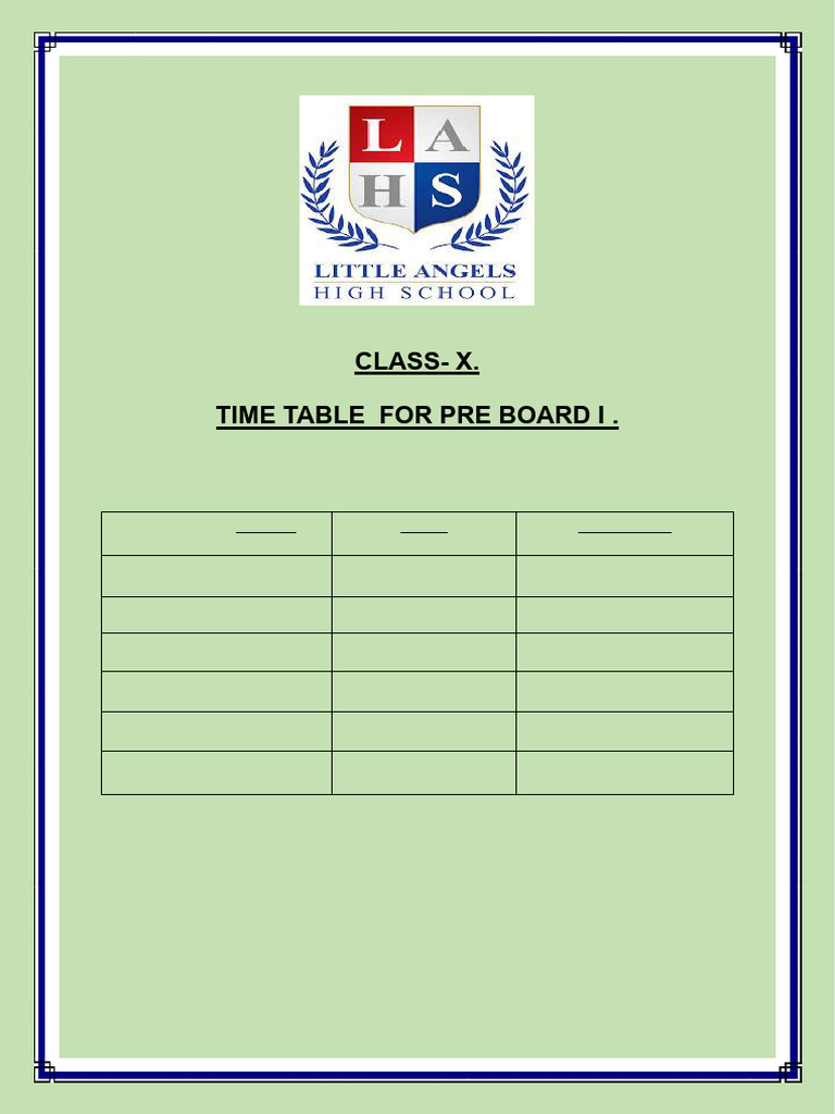 Class-X. Time Table For Pre Board I | PDF