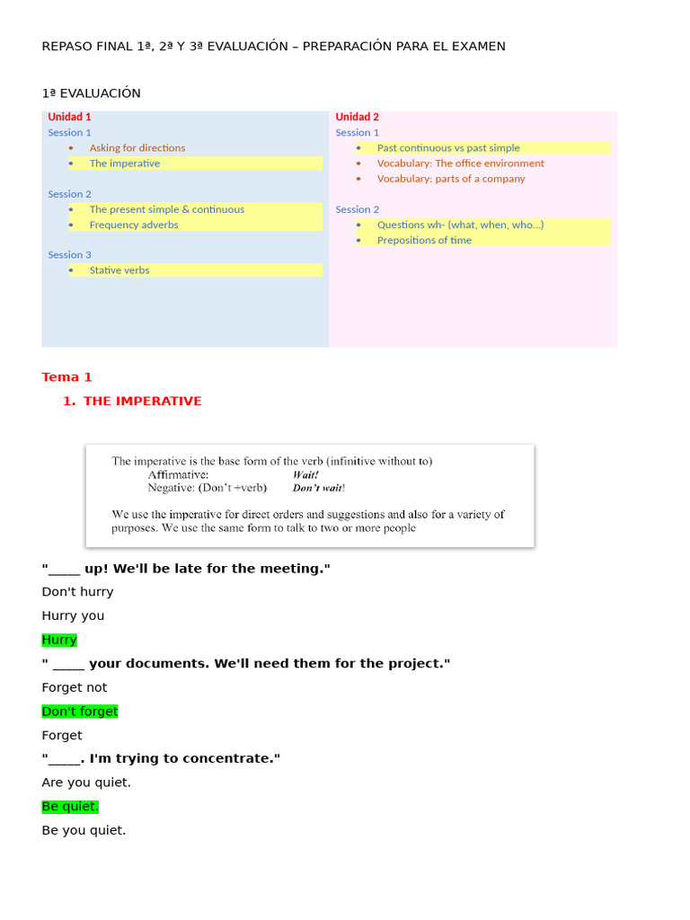 Repaso Final Examen 1oga | PDF | Verb | Linguistic Typology