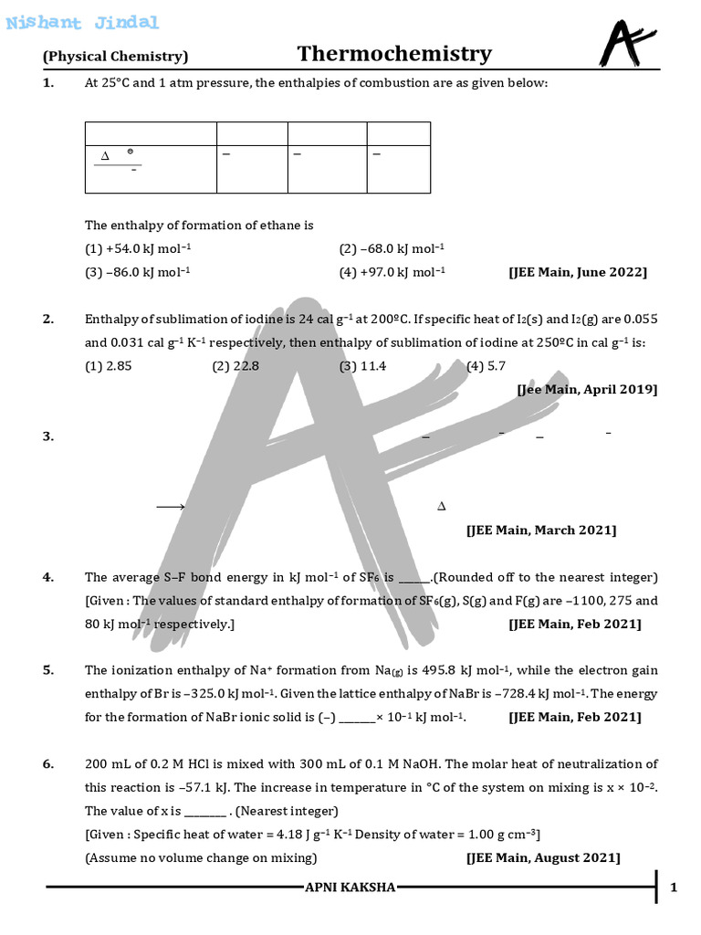 Revision Plan - Thermochemistry NJ - 247 | PDF | Enthalpy | Physical ...
