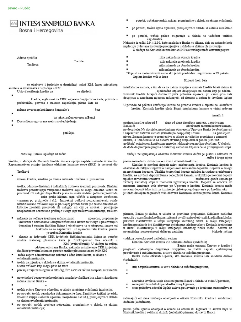Informativni - List - Stambeni Kredit - Osnovni Model | PDF