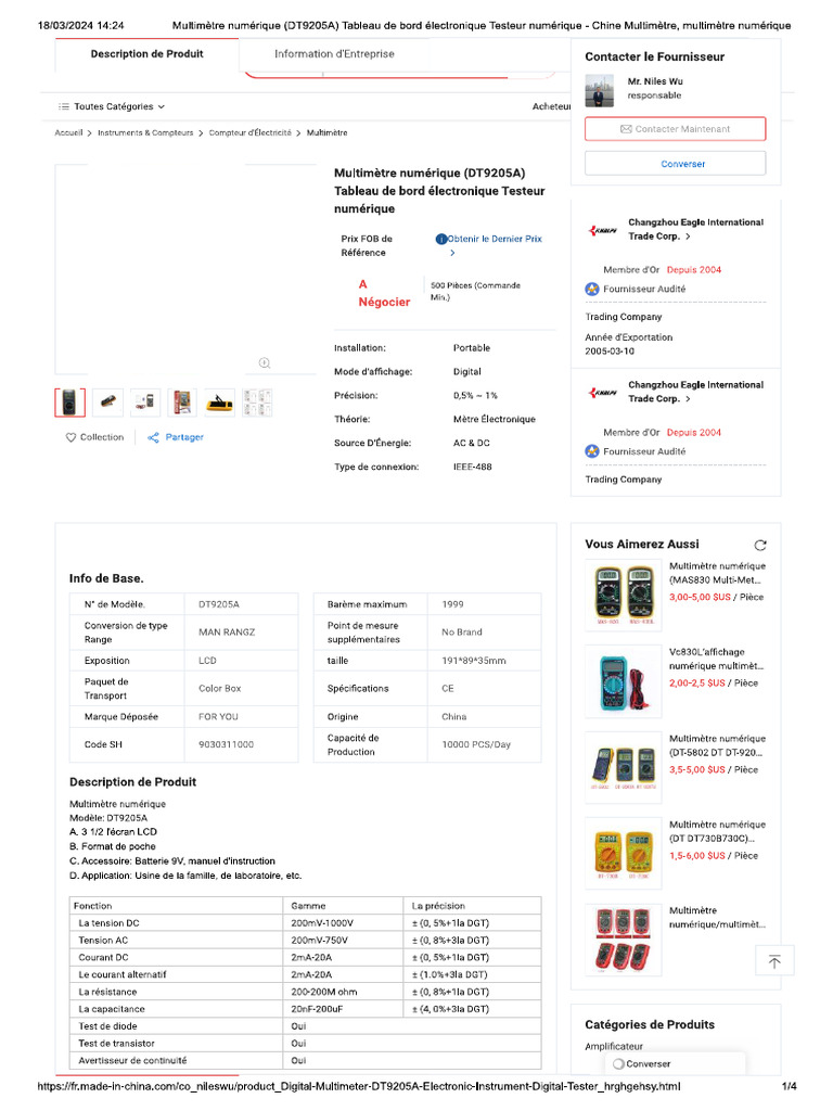 Multimètre Numérique (DT9205A) Tableau | PDF