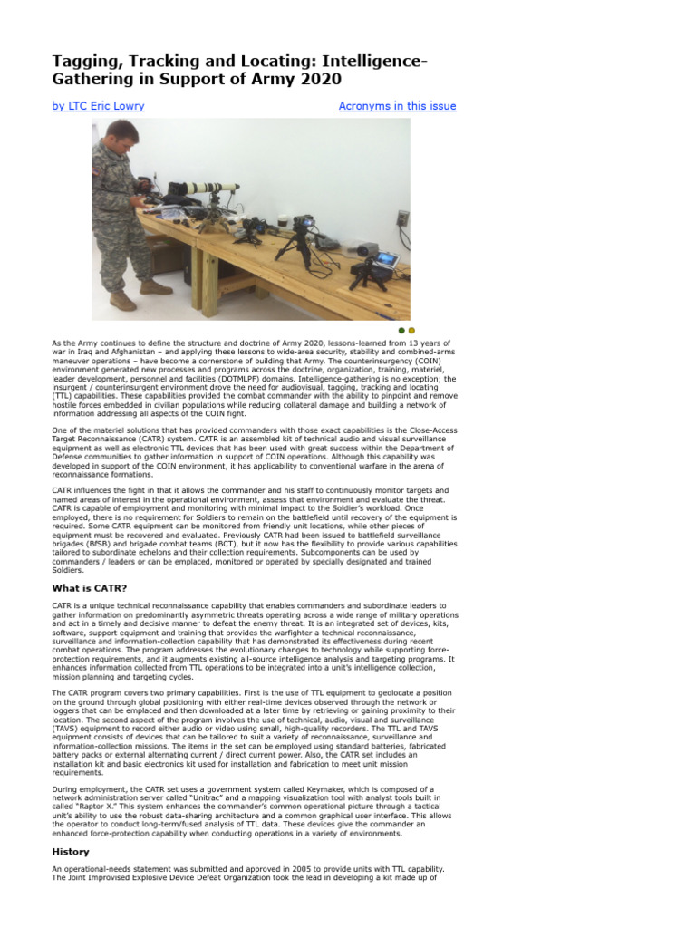 eARMOR Tagging, Tracking and Locating - Intelligence-Gathering in Support of Army 2020 | PDF ...