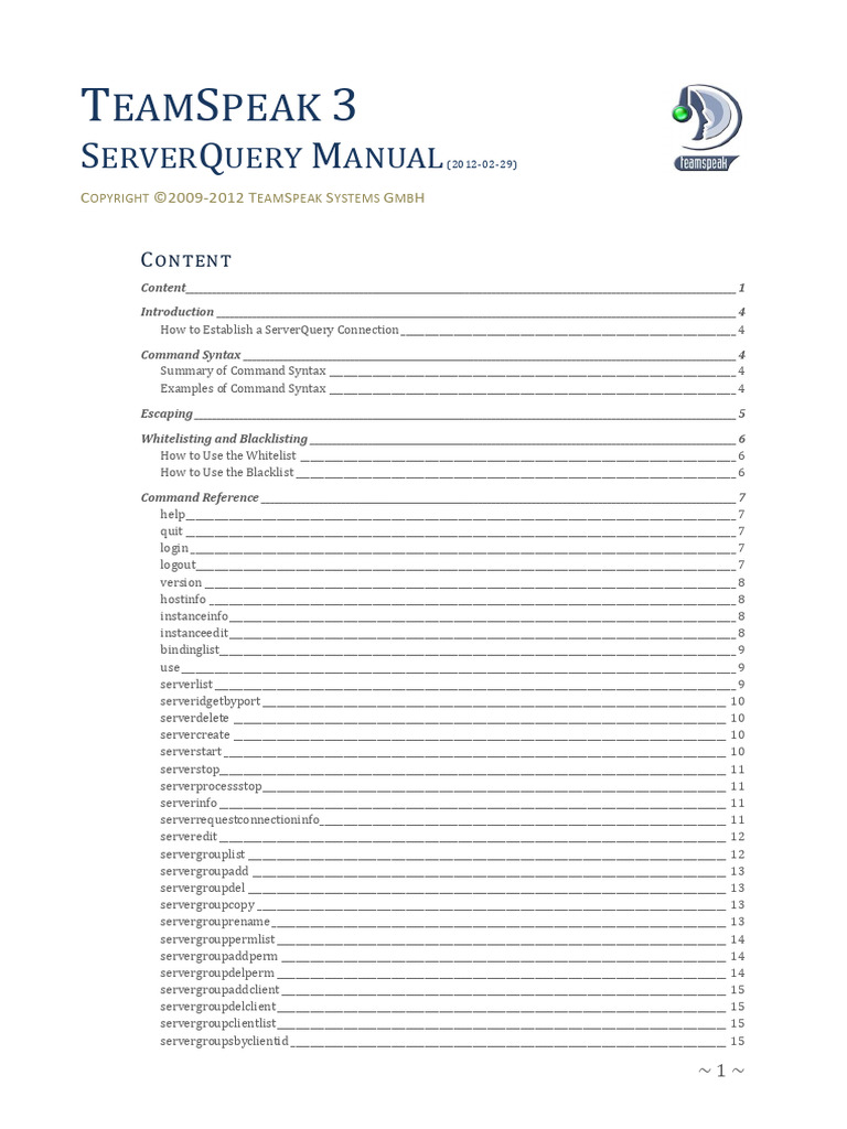 TeamSpeak 3 Server Query Manual PDF | PDF | Ip Address | Computing
