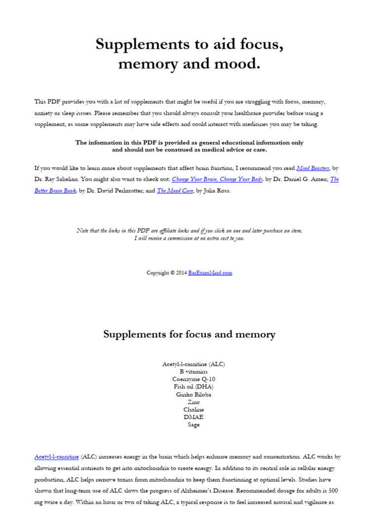 Study of Choline and Vitamin B Supplements To Aid Focus Memory and Mood ...