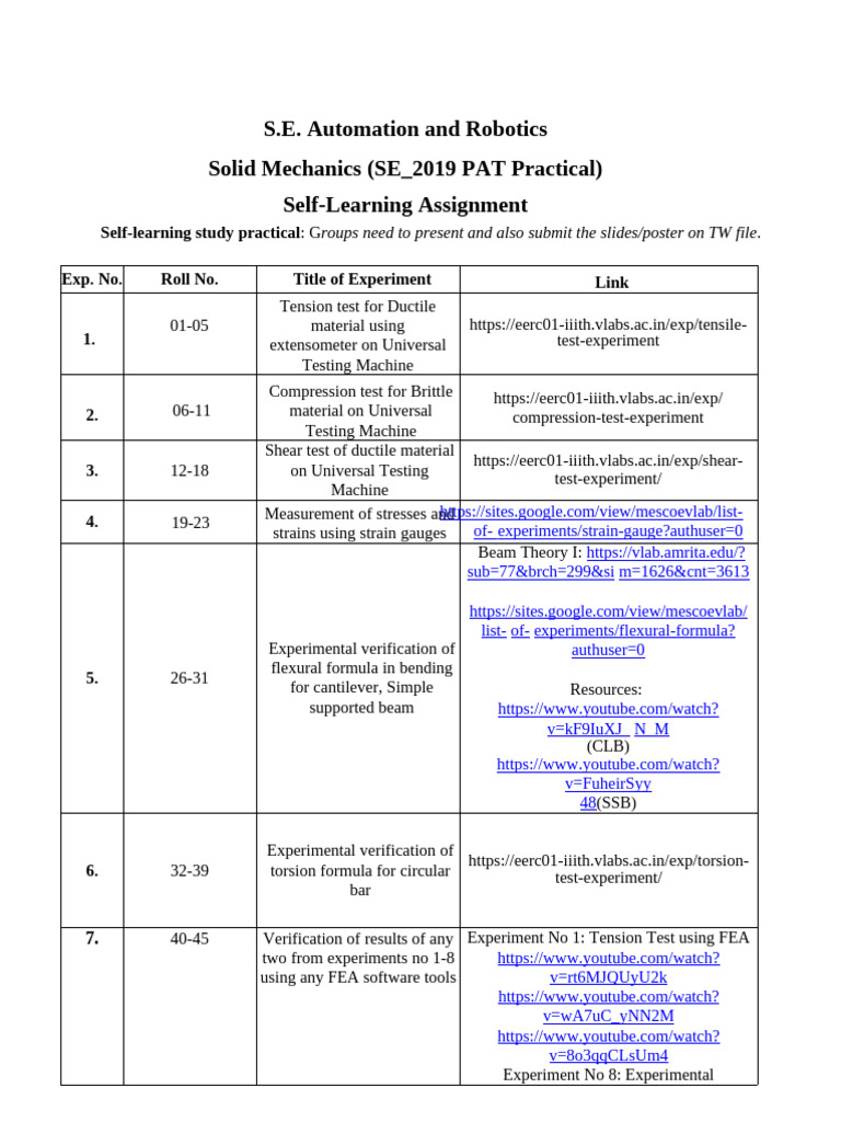 Solid Mechanics - Self-Learning Assignments 2024-25 | PDF | Stress (Mechanics) | Ductility
