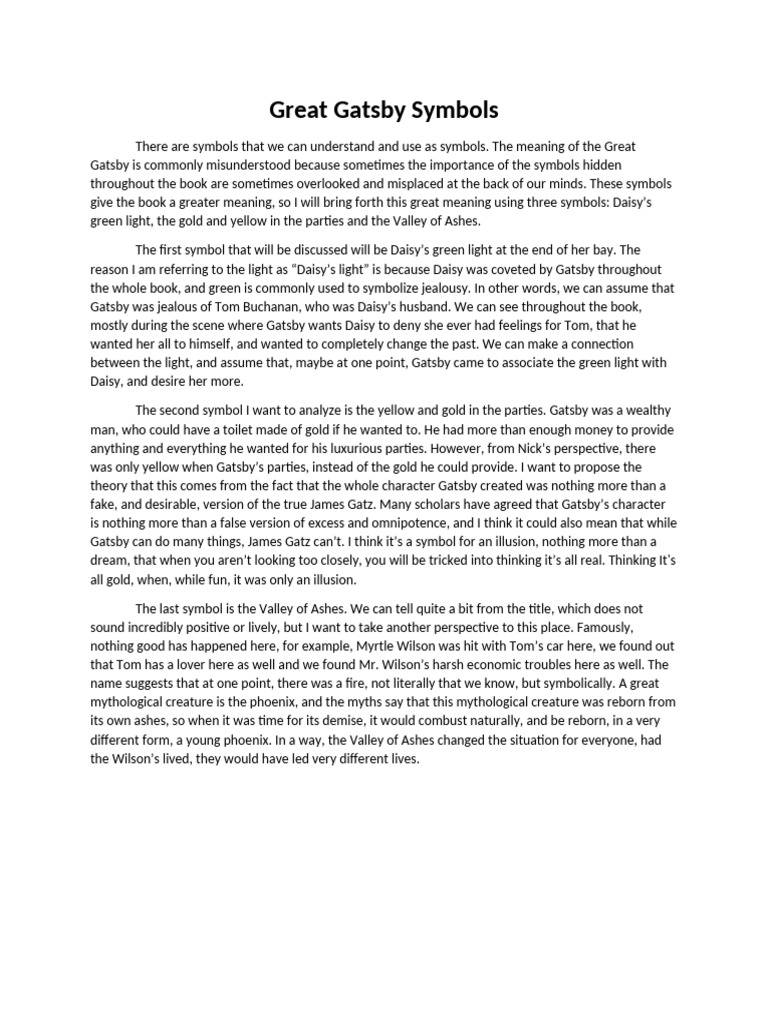 Great Gatsby Symbols Essay | PDF | The Great Gatsby