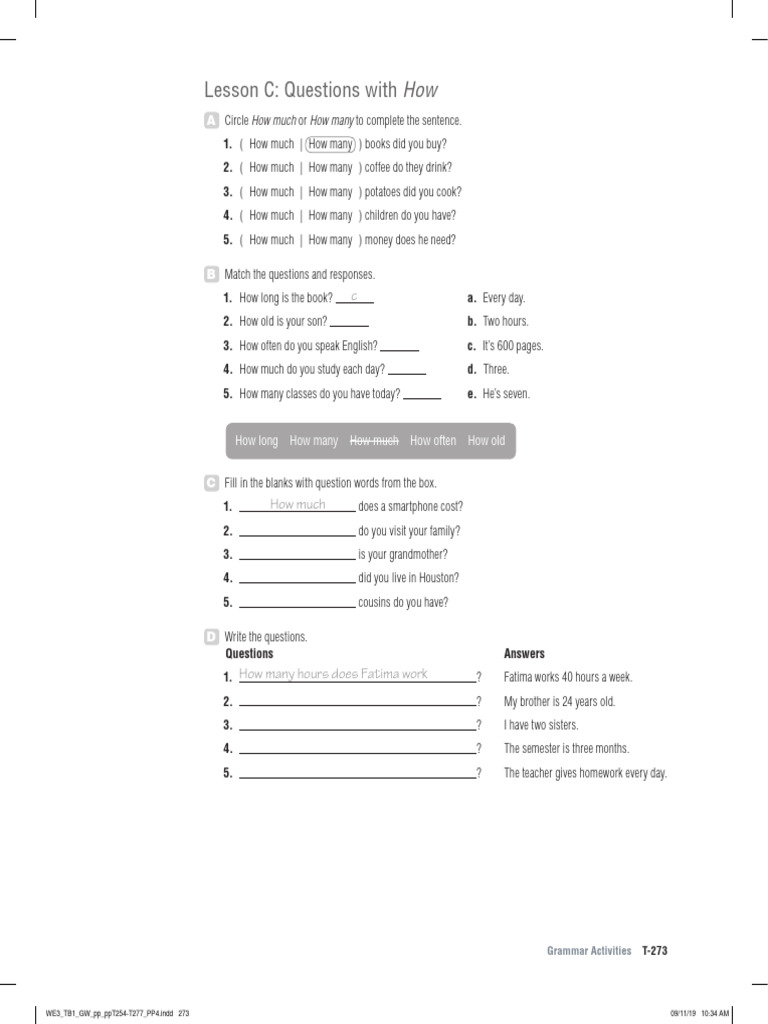 World English 3e Level 1 Grammar Activities Unit 10 Lesson C | PDF ...
