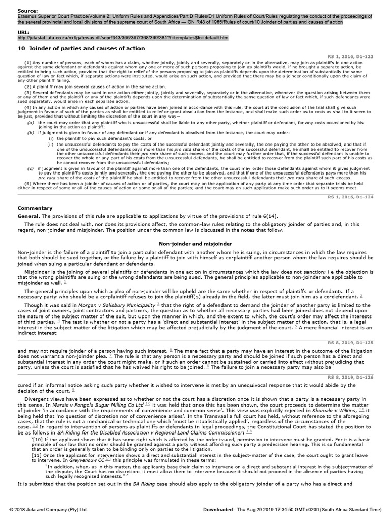 Joinder Applications in SA Law | PDF | Lawsuit | Joinder