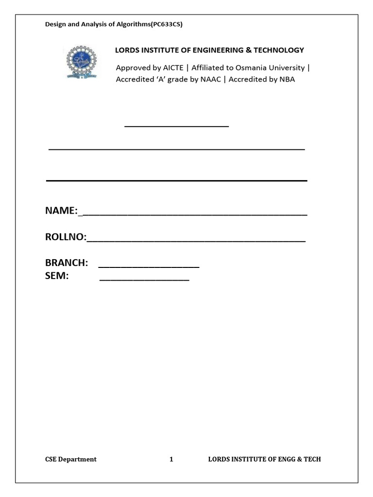 DAA Lab Record Manual | PDF | Engineering | Theoretical Computer Science