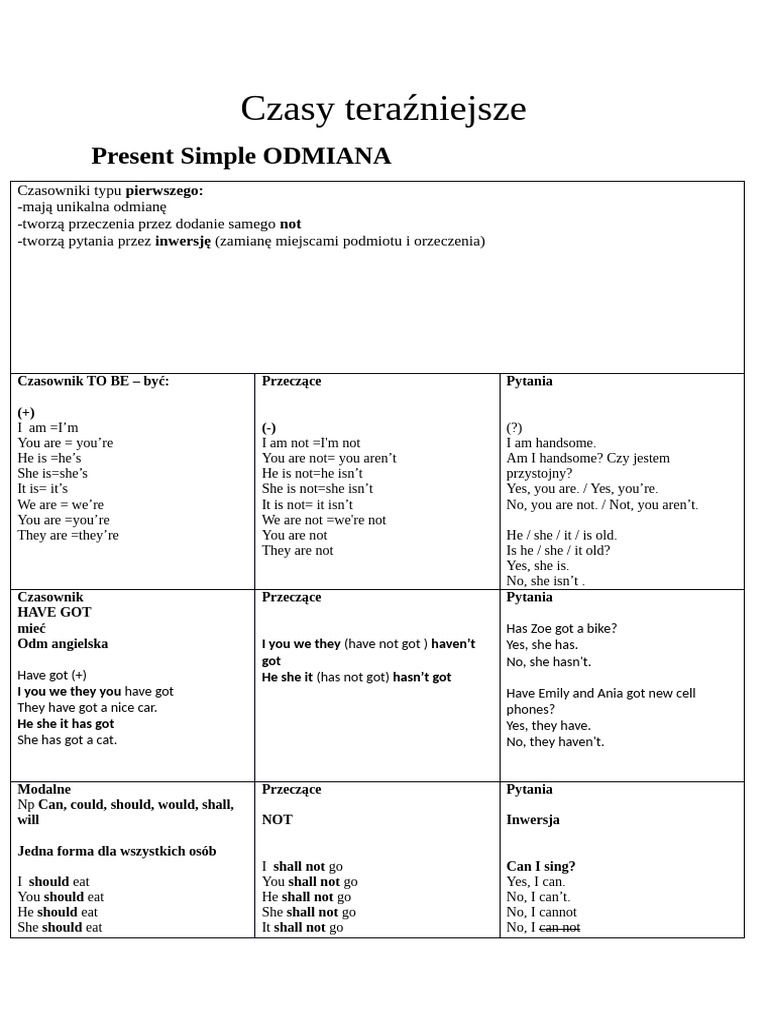 Czasy Porownanie CZ 1 Present Simple I Present Continuous | PDF