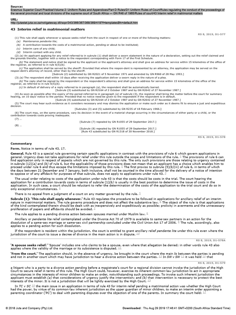 Rule 43: Interim Relief in Divorce | PDF | Marriage | Divorce