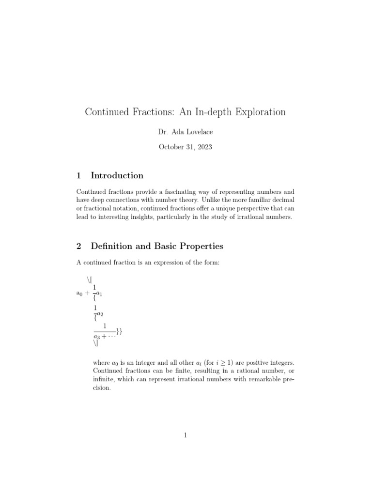 Continued Fractions: An In-Depth Exploration | PDF