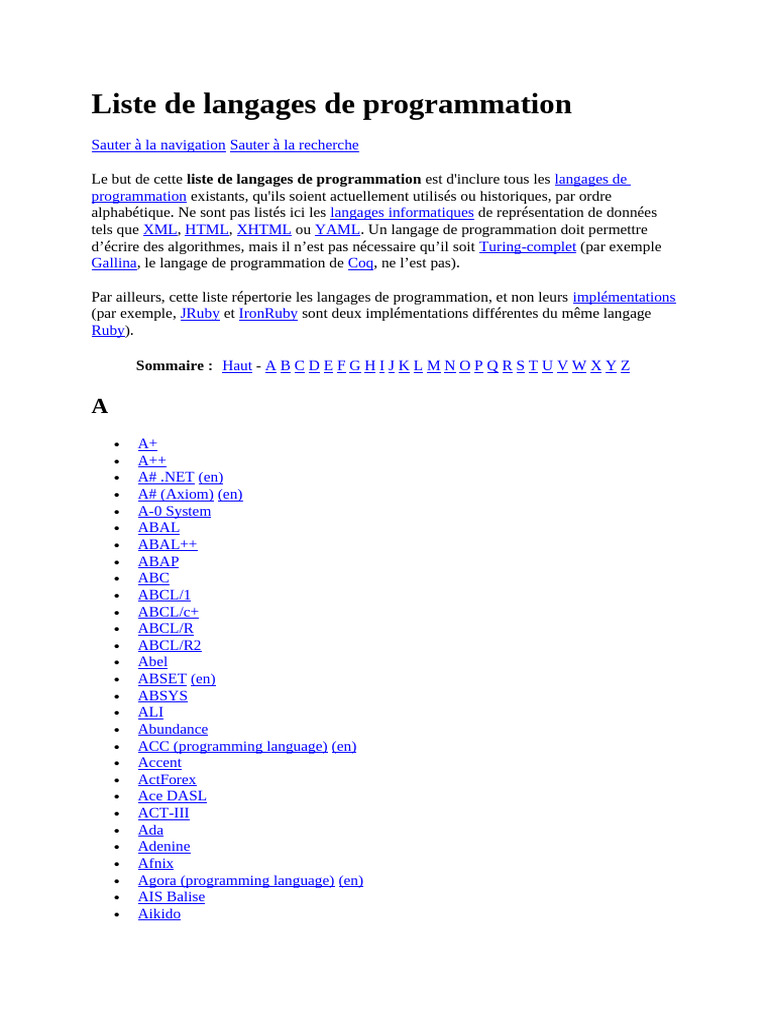 Liste de Langages de Programmation | PDF