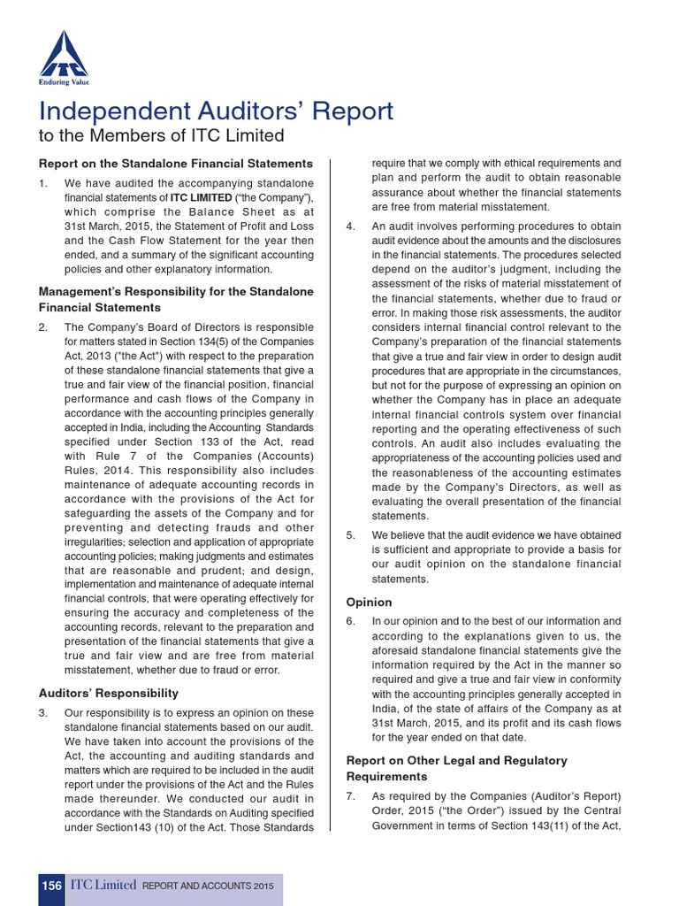 ITC Auditors Report | PDF | Audit | Financial Statement