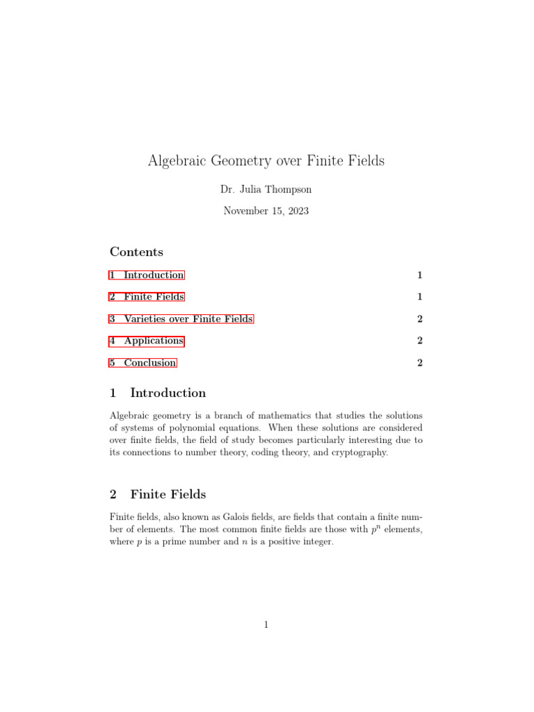 Algebraic Geometry Over Finite Fields Pdf