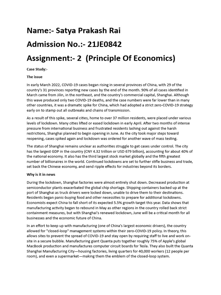 Assingment-2 (Principle of Economics) | PDF | Economic Globalization | China