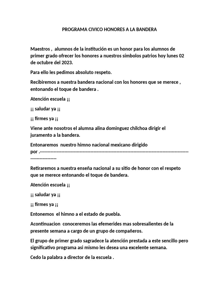 Programa Civico Honores A La Bandera | PDF