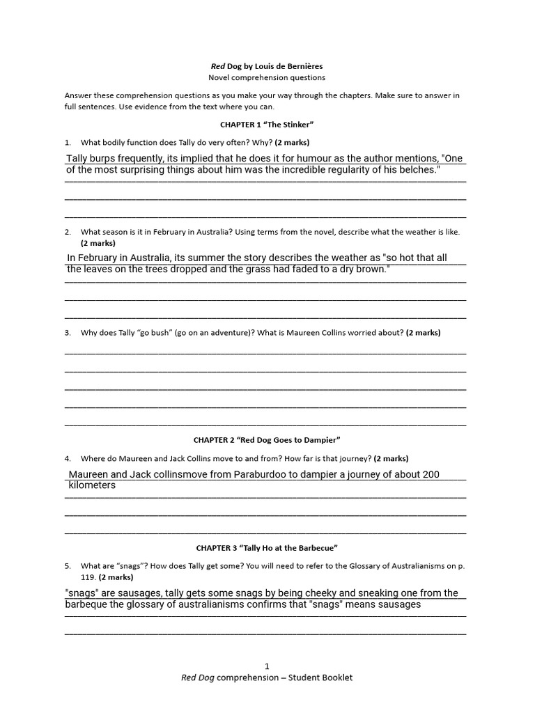 Red Dog: Comprehension Questions | PDF