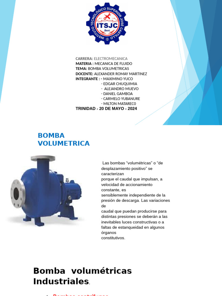 Presentacion Bomba Volumetrica 1 | PDF | Bomba | Pistón
