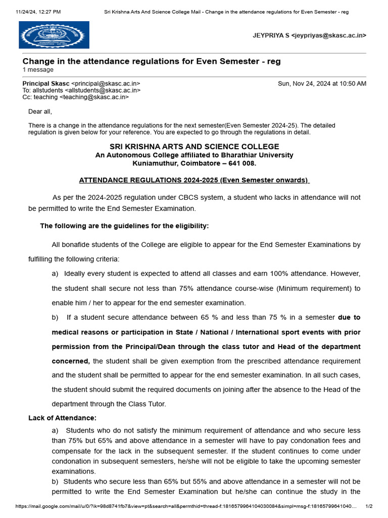 Rules and Regulation - Attendance | PDF