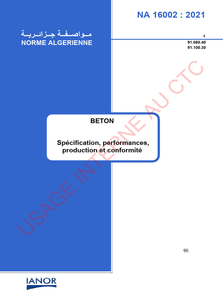 Norme NA 16002 : Spécifications Béton | PDF | Béton | Ciment