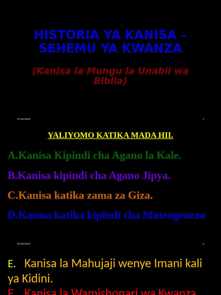 Historia Ya Kanisa - Sehemu Ya Kwanza | PDF