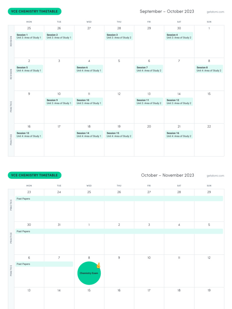 Atomi Vce Chemistry Study Timetable 2023 | PDF | Vocational Education ...