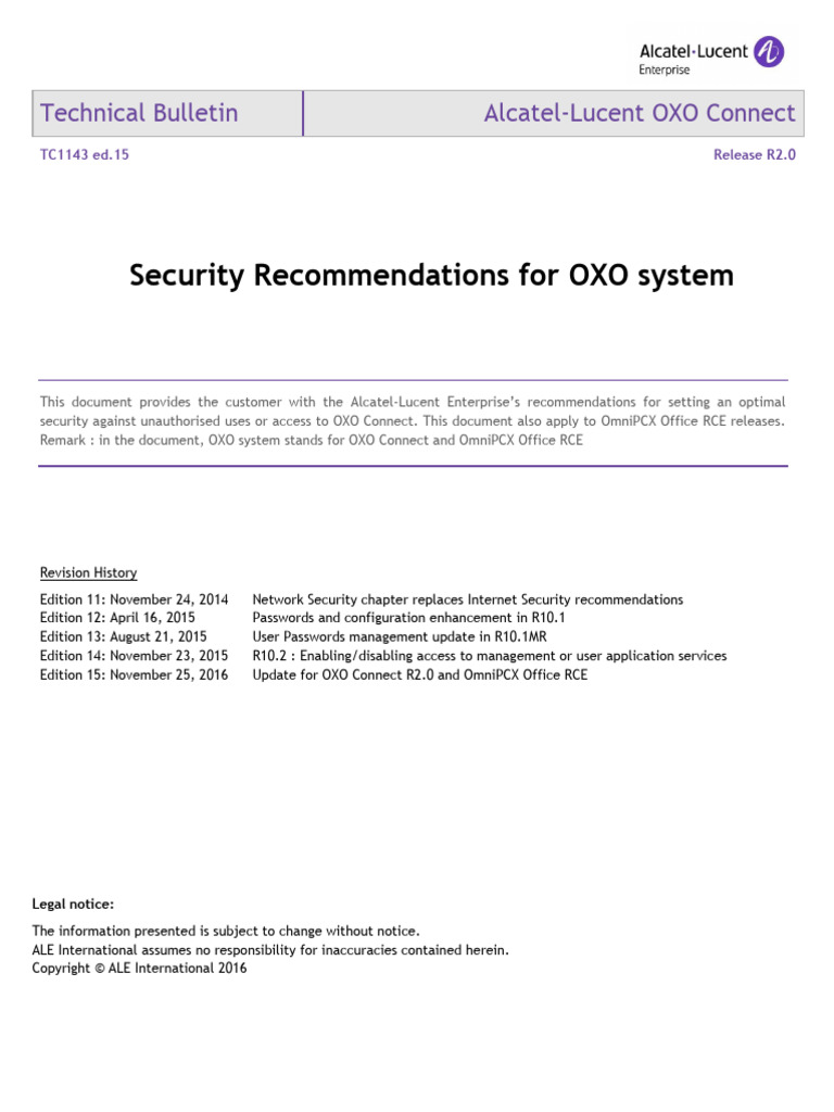 TC1143en-Ed15 Security Recommendations For OXO Connect | PDF ...