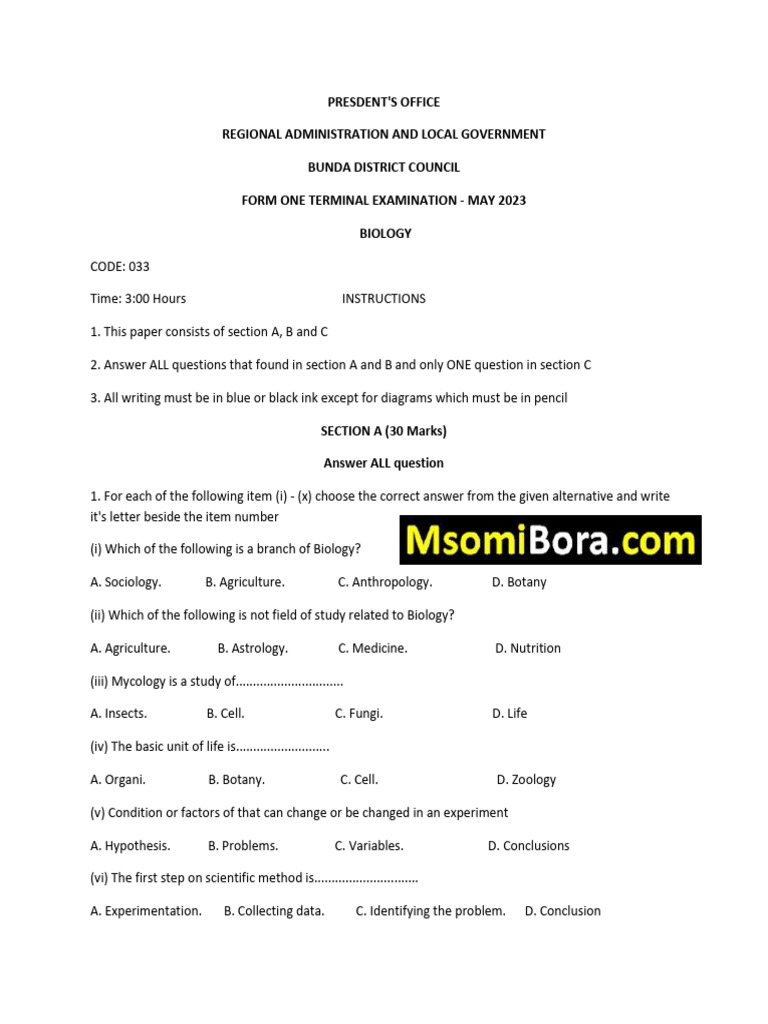 BIOLOGY - Solved Exam | PDF | Experiment | Botany
