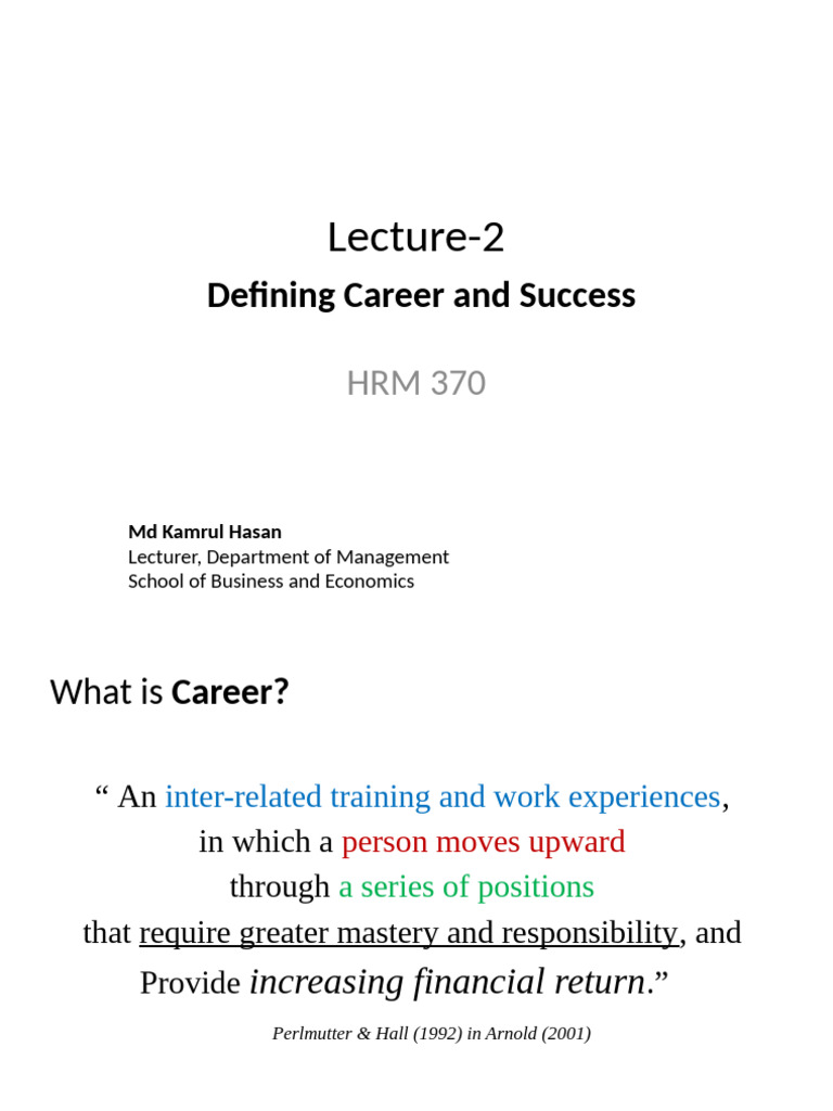 HRM+370+Lec 2 Defining+Career+and+Success+ (2+classes) | PDF ...