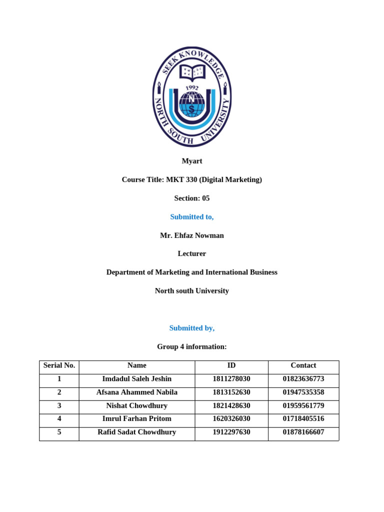 Draft MKT 330 Group Project Myart | PDF | Sales | Prices