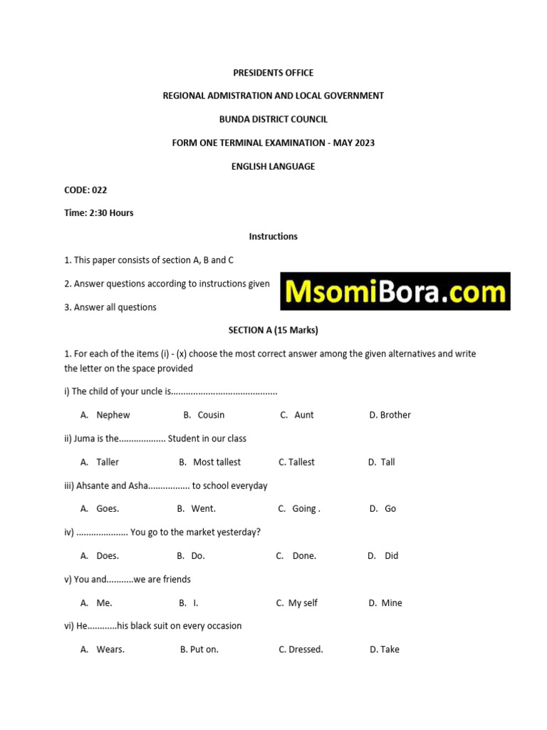 ENGLISH - Solved Exam | PDF | Linguistics | Grammar