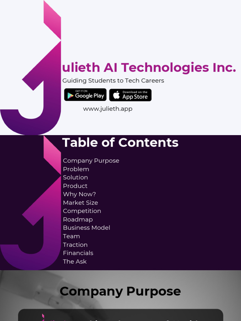 Julieth AI Technologies Inc. Pitch Deck 2024 | PDF | Mentorship | Artificial Intelligence