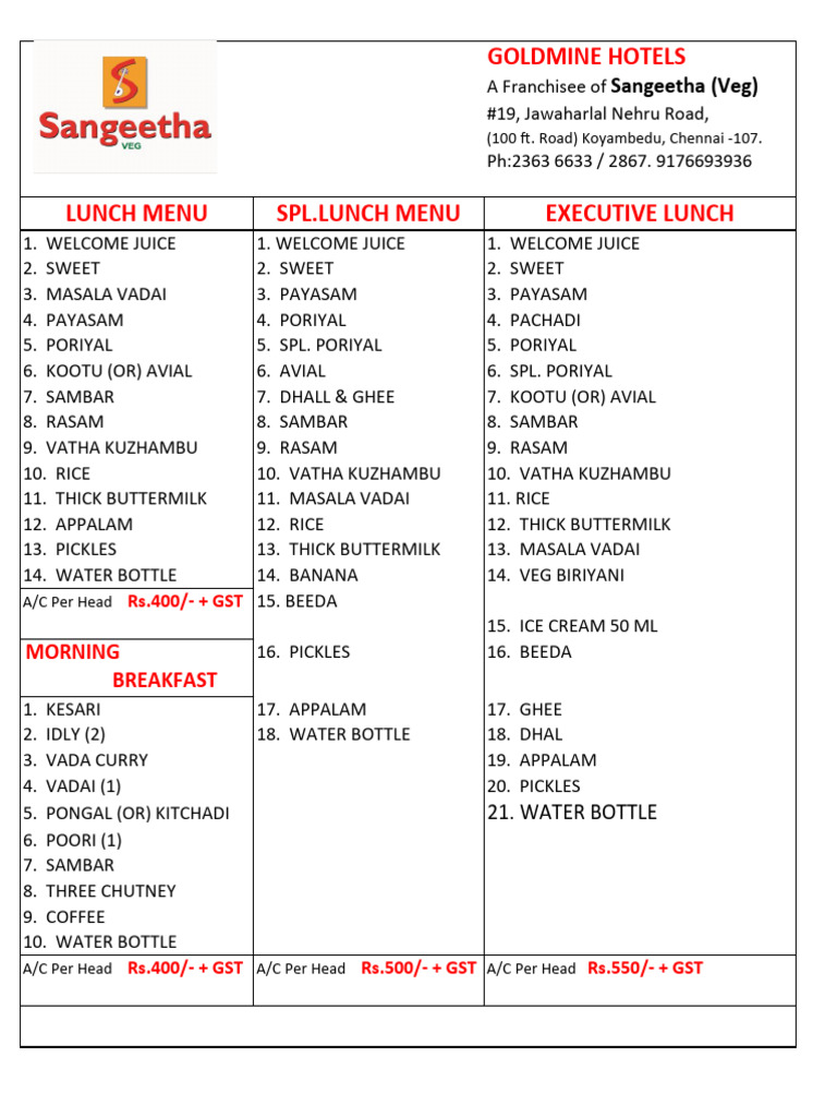 Koyambedu PO & ODC Menu-1 | PDF | French Fries | Indian Cuisine