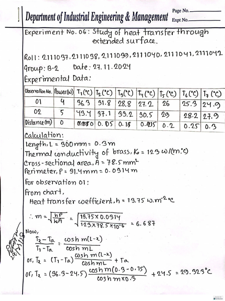 Thermal Lab 6 Data Sheet | PDF
