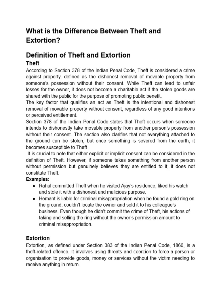 What Is The Difference Between Theft and Extortion | PDF | Theft | Extortion