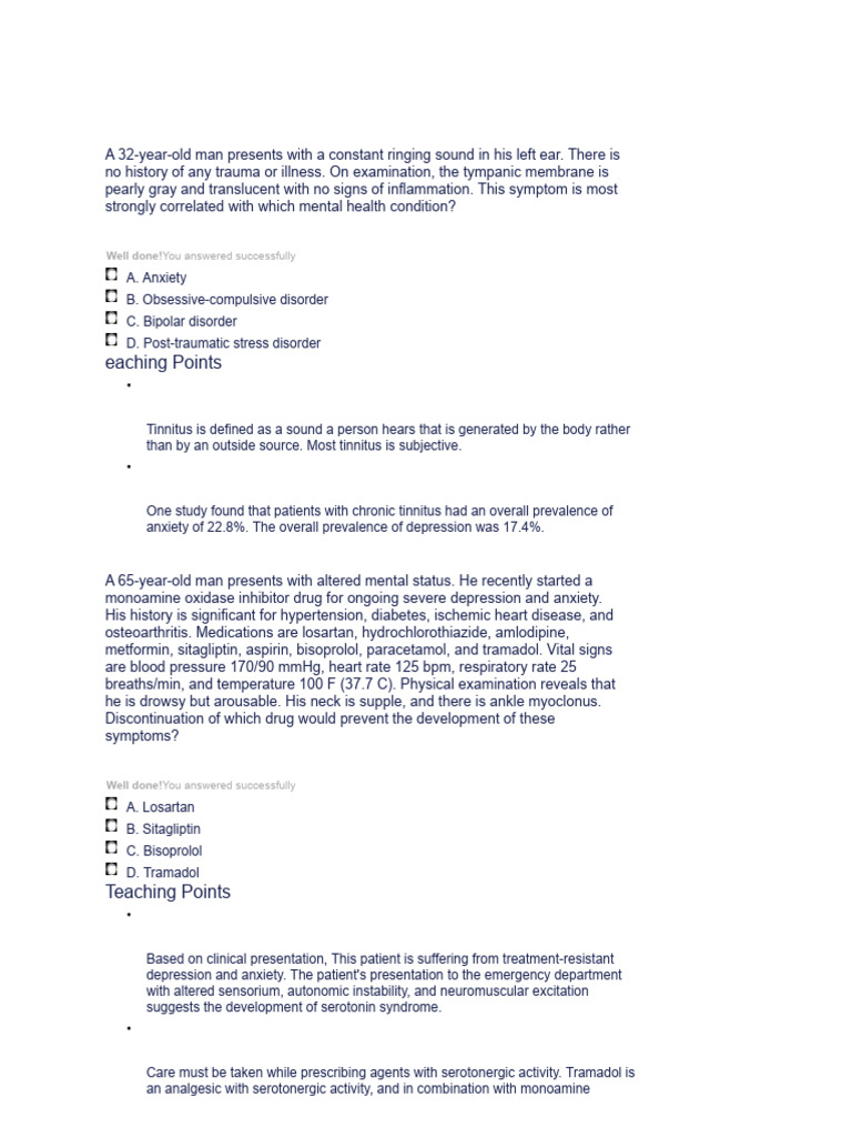 Statpearl Difficult Question 2docx | PDF | Major Depressive Disorder ...