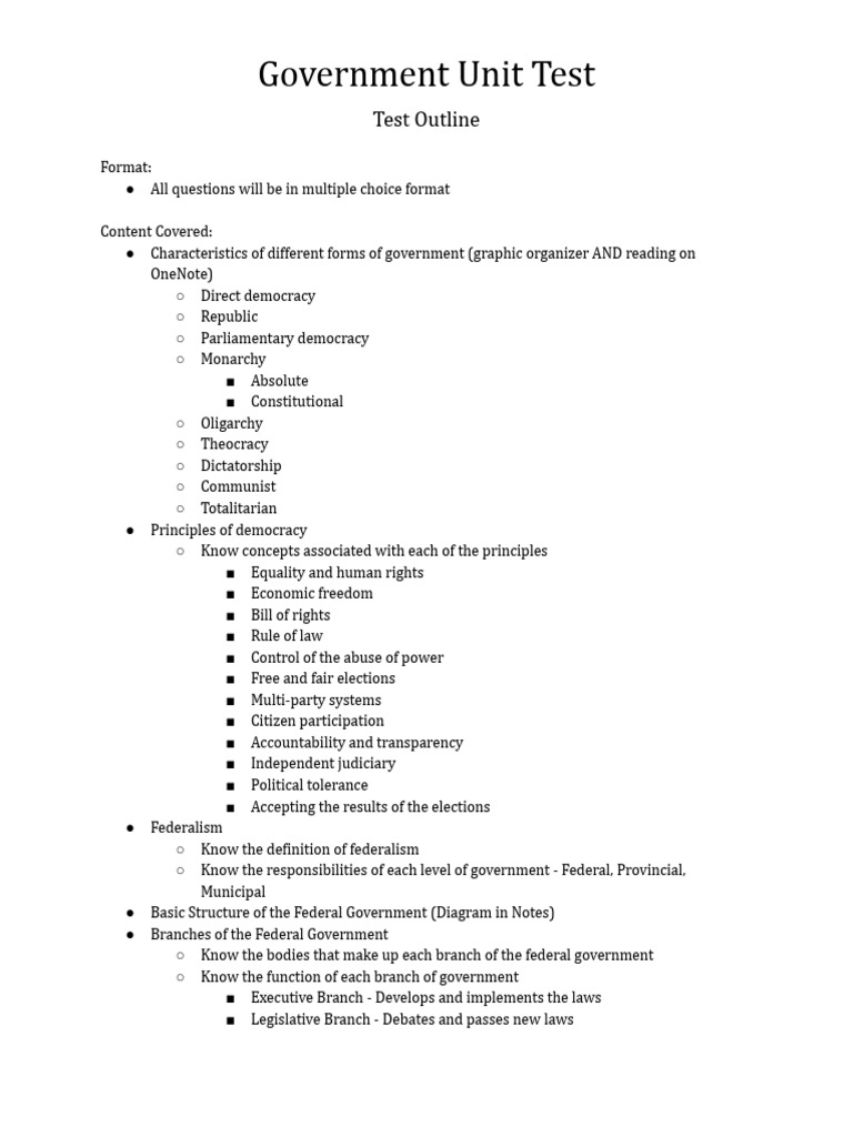 Government Unit Test - Outline | PDF | Government | Democracy