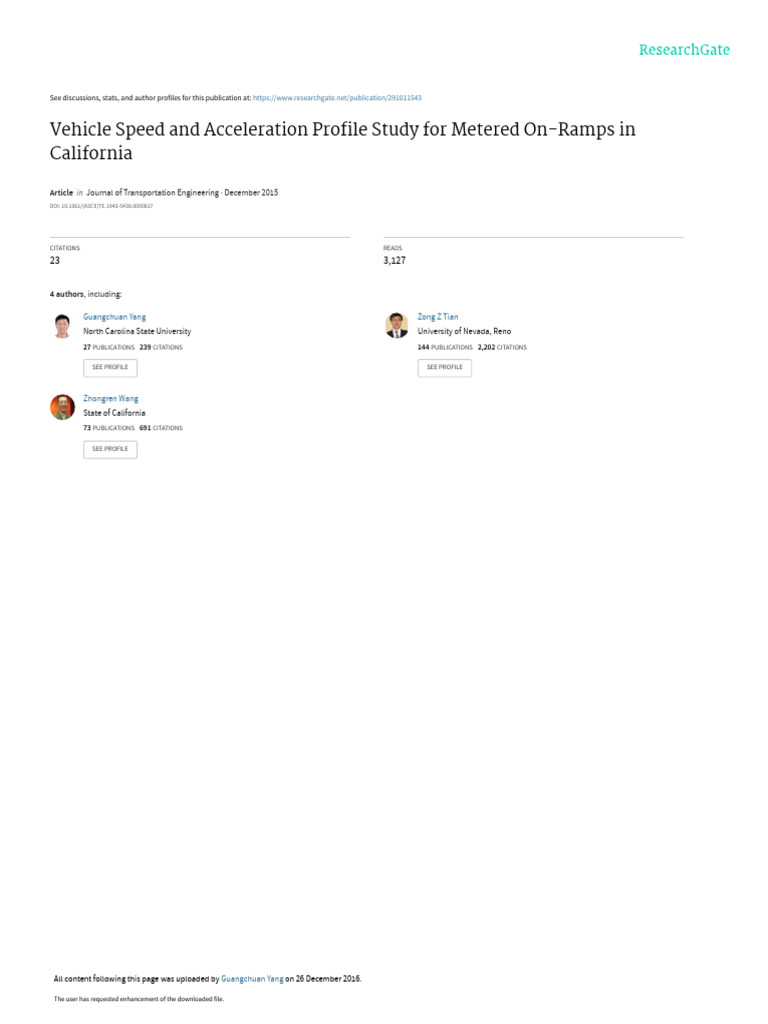 Vehicle Speed and Acceleration Profile Study For Metered On Ramps in ...