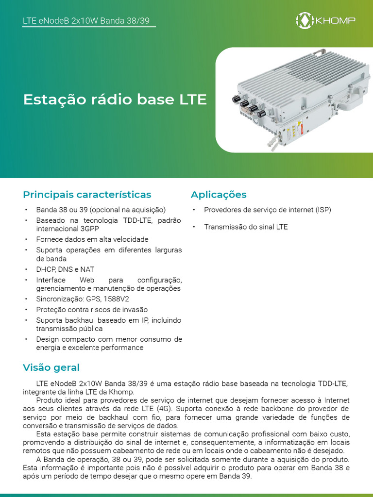 Estação Rádio Base LTE eNodeB 2x10W | PDF | Rede de computadores | 4G
