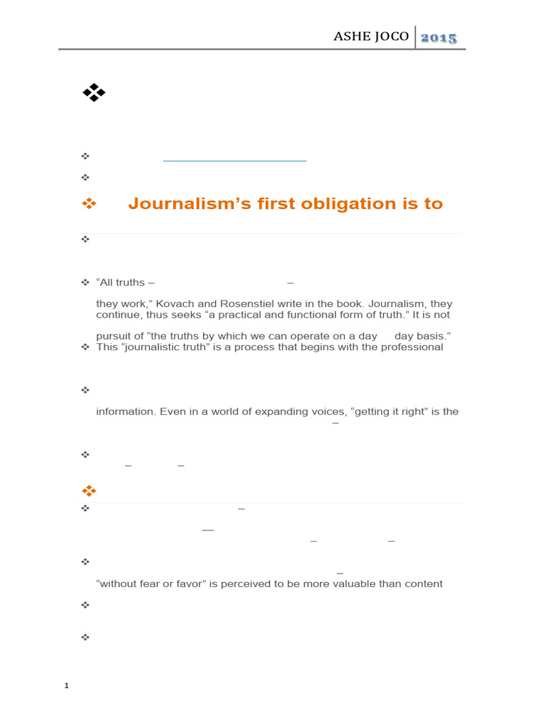 The Elements of Journalism by Ashe | PDF | Journalism | Truth