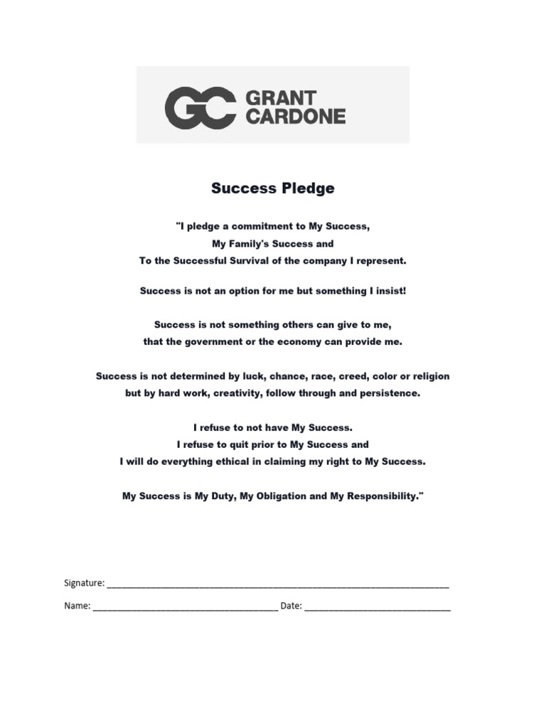 Success Pledge for Personal Commitment | PDF