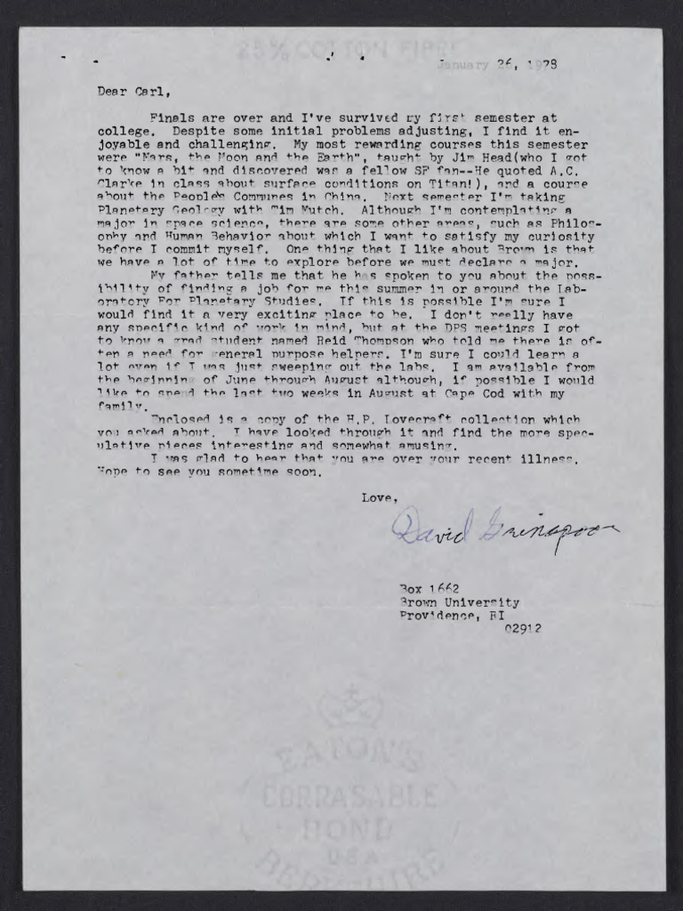 A Letter by David Grinspoon To Carl Sagan | PDF