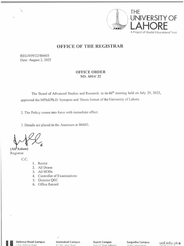 MPhil and PHD Synopsis and Thesis Format Policy | PDF