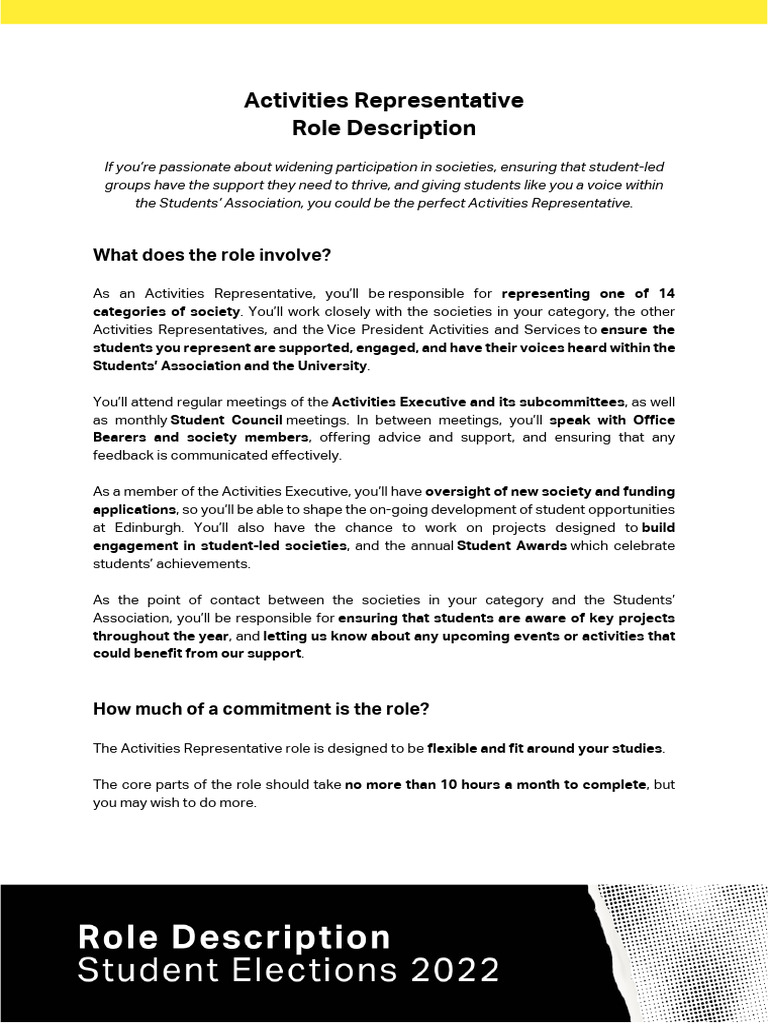 Activities Representative Role Description | PDF